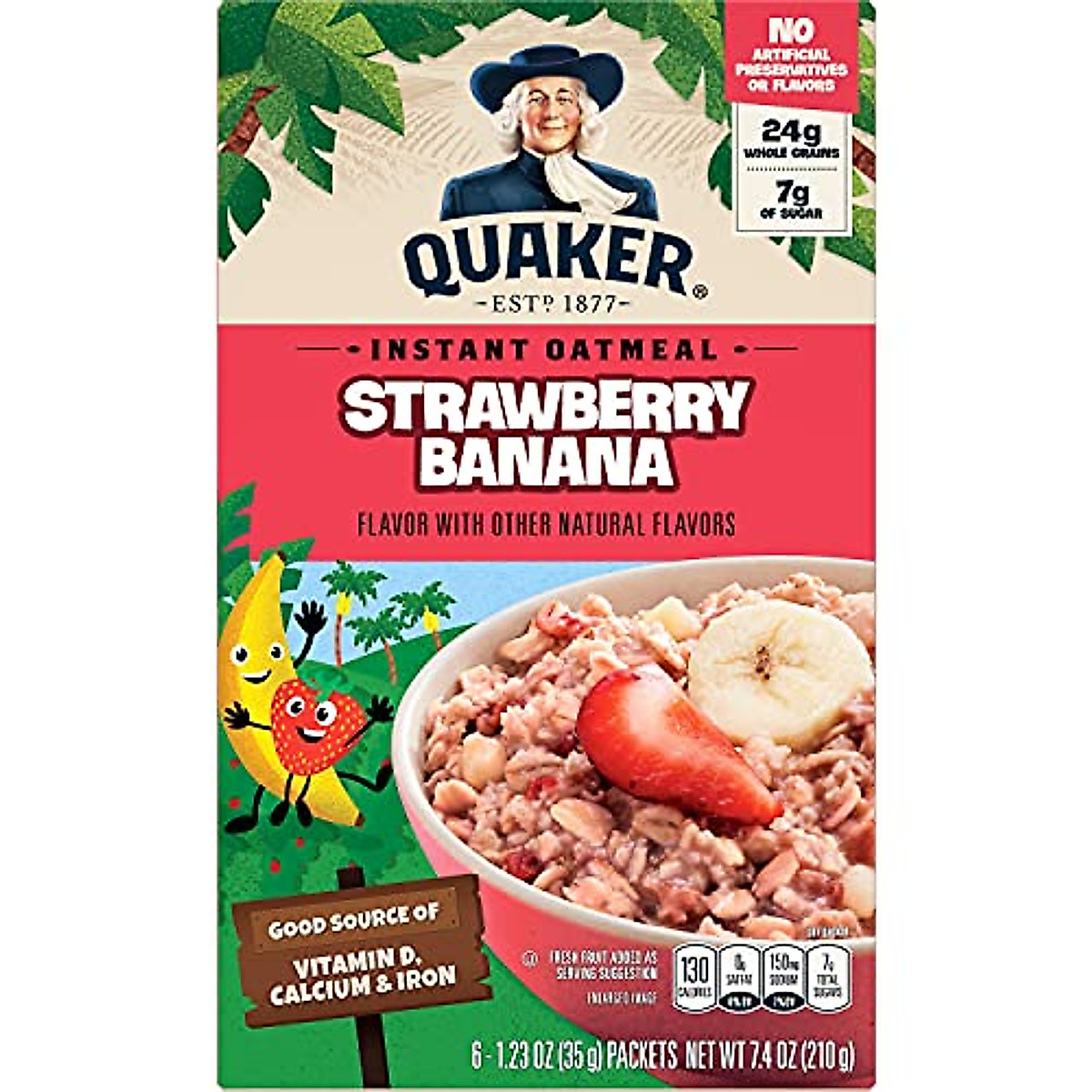 Quaker Kids Instant Oatmeal, Strawberry Banana, 6 Packets (Packaging May Vary)