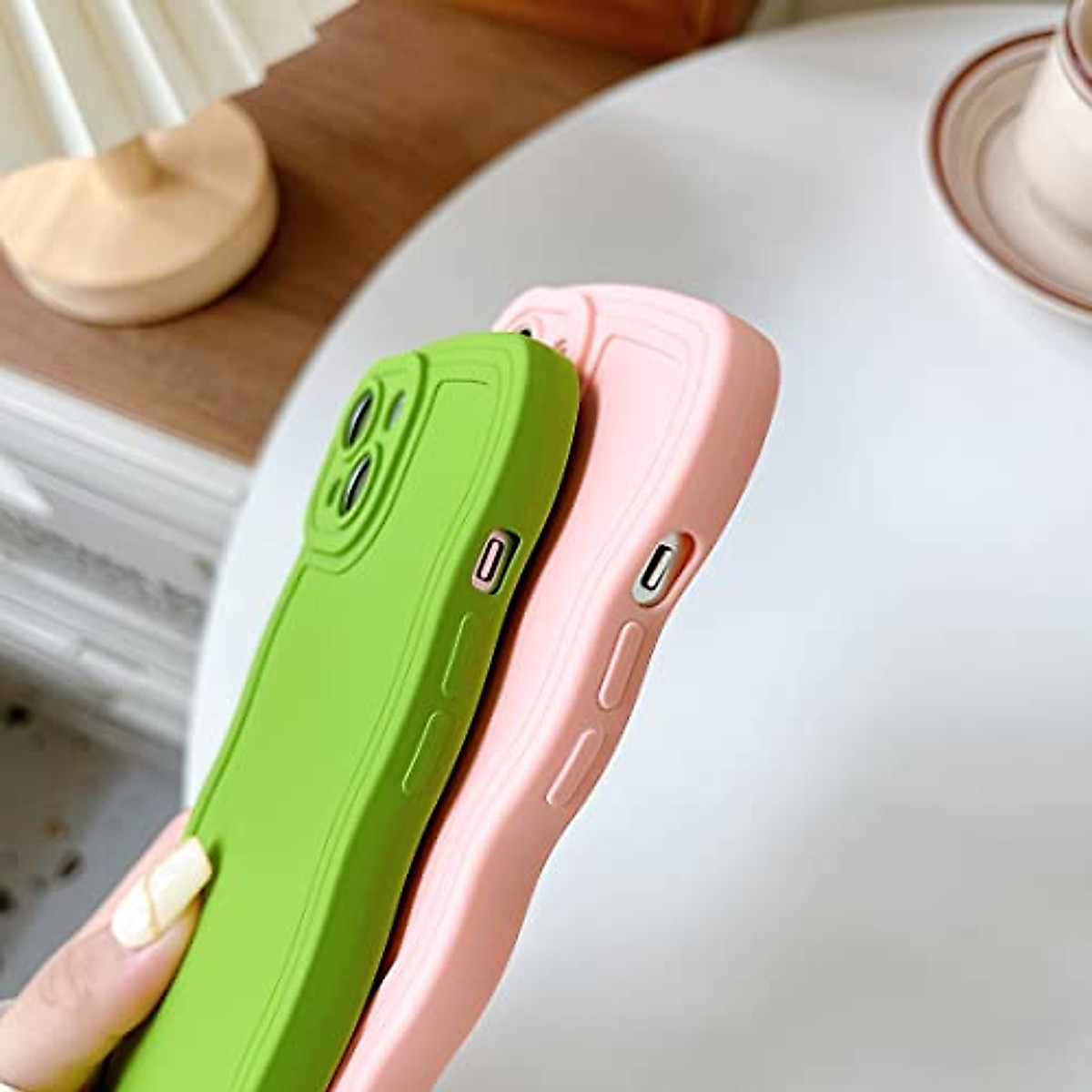 Caseative Solid Color Curly Wave Frame Soft Compatible with iPhone Case (White,iPhone 13 Pro Max)