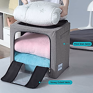 Clothes Storage Bins Closet Organizer, Oxford Steel Frame Storage Box, Bedroom Storage Bag Container for Blanket Comforter Sweater Bedding(57L×2 Pack)