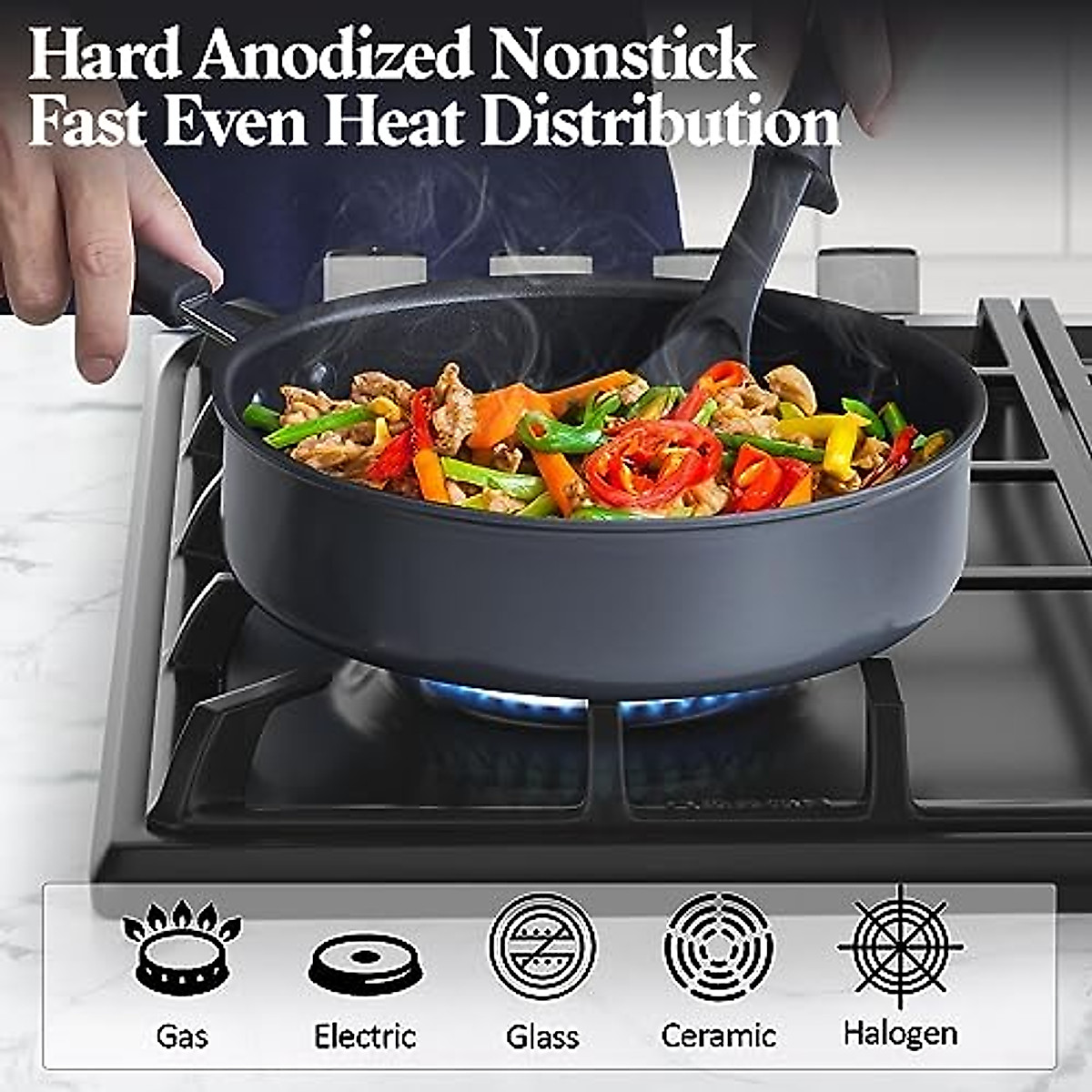 Cook N Home 2635 3 Quart/24cm Anodized Nonstick Saute Pan, 3 Quarts, Black