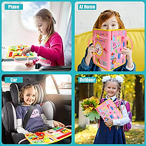 Orlashop Busy Board Montessori Toys for Toddlers Preschool Autistic Travel Educational Toys Learning Basic Dress Skills Sensory Toys for 1 2 3 4 Year Old Boys Girls Birthday Gift for Kids,Pink