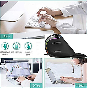 eirix Wired Ergonomic Vertical Mouse: RGB Backlit Ergo Mice with 3200 Adjustable DPI, Removable Palm Rest, Compatible with Windows and MAC OS