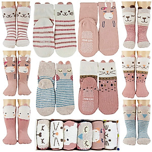 Tiny Captain Baby Toddler Girls Animal Grip Tube Socks Non/Slip Anti-Skid 1 Year Old Gift Ages 1-3 Socks(1-3 Year Old, Pink)