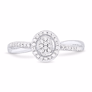 10K White Gold 1/6 Cttw Diamond Oval with Halo & Twisted Sides Promise Ring (H-I Color, I1-I2 Clarity) - Size 7
