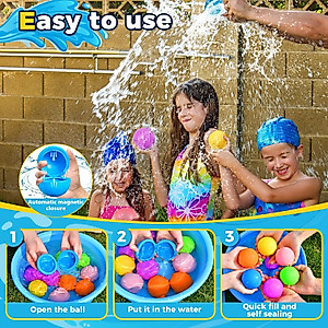 SOPPYCID 12PCS Reusable Water Balloons - Quick Fill Water Balls Toys For Toddler Age 4-8 - Refillable Magnetic Self-Sealing Water Splash Bomb For Summer Party Pool Outdoor Beach Toys for kids Age 8-12