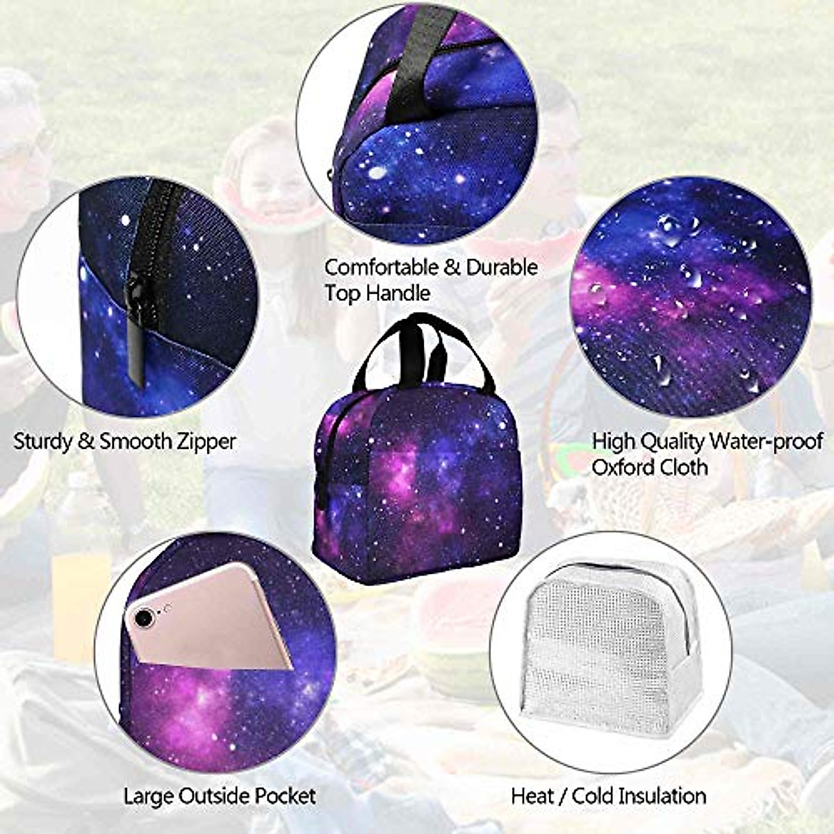 BLUBLU Galaxy Portable Lunch Bag Insulated Cooler Tote Box for Travel/Picnic/Work