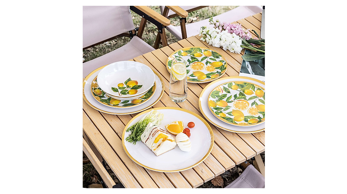 Lemon Melamine Dinnerware Set for 4 | Durable & Stylish