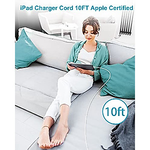 Apple iPad Charger Wall Charger and Cord 10 ft 2Set,12W iPad Charger Fast Charging Block & iPad Charger Cord 10 ft Apple Certified Lightning Cable for iPad 7th 8th 9th Generation,iPad Air/Mini,iPhone