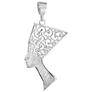 Sterling Silver Large Queen Nefertiti of Egypt Pendant, 2 5/16 inch