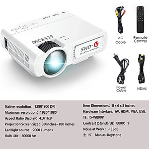 Projector Portable 5G WiFi Video-Projector [2023 Upgraded] Movie Projector Mini projectors 8000:1Contrast 9000Lumen Compatible with Full HD 1080P iPhone,Android,FireStick,AV,VGA,HDMI,USB,TF ‎T5-W800P