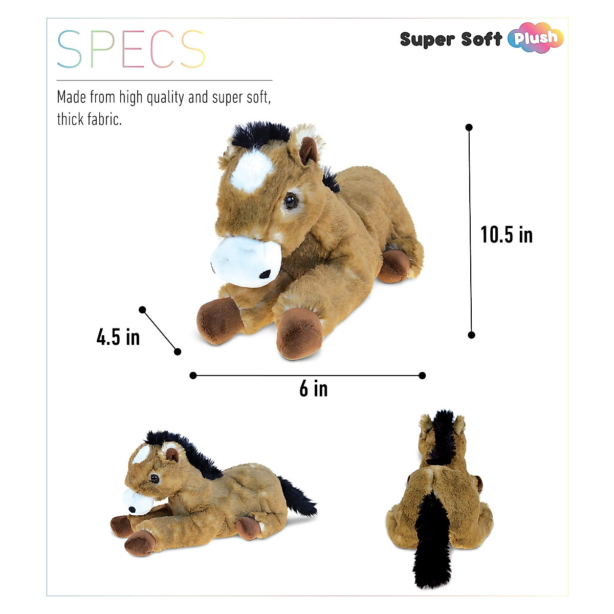 DolliBu Lying Brown Horse Stuffed Animal - Super Soft Plush Horse, Floppy Farm Stuffed Animal, Cute Stuffed Horse Gifts for Girls, Boys, Realistic Horse for Toddler, Kids, and Adults - 10.5 Inches