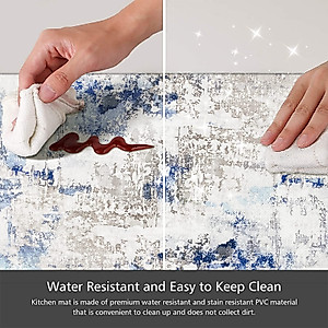AQQA Rugs for Kitchen Floor, Area Rug Blue and Grey Abstract Art Painting Kitchen Rug Sets,Non Slip Rugs and Mats Anti Fatigue Comfort Standing Rug for Bathroom, Laundry, Bedroom,17"x 27"+17"x 47"