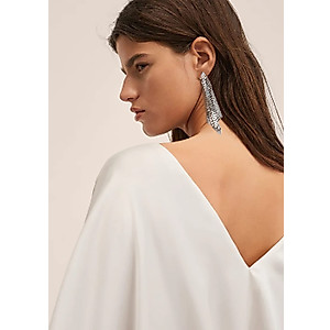 CLASSYZINT Large 80s Dangle Earrings For Women Shiny Silver Plated Mesh Grid Sequins Metallic Disco Earrings For Prom Party Dress Up Jewelry…