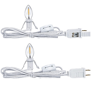 2 Pieces Accessory Cord with One LED Light Bulb Lamp Kit, 6Ft Christmas Village Lights Cord with On/Off Switch and Spare Fuse, Blow Mold Light for Christmas Houses Village, Holiday Craft Decorations