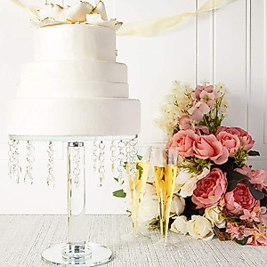 Okuna Outpost Glass Cake Stand with Crystals for Weddings and Birthdays (10 x 9.5 In)