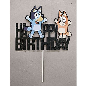 77 Ponies Blue Dog Cake Topper,Cartoon Dog Boys Birthday Party Cake Toppers Decorations Supplies,Black