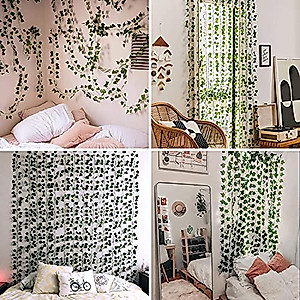 HATOKU 12pcs 84ft Fake Ivy Vines Artificial Ivy Leaves Fake Ivy Garland Greenery Hanging Vines for Wedding Bedroom Wall Indoor Outdoor Home Decoration
