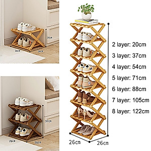 Narrow Shoe Rack - Shoe Storage Organiser- Vertical Bamboo Foldable Shoes Shelf for Entryway, Closet, Bedroom, Hallway ([tawny] 4 layers)