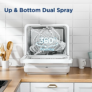 Gudsunal Portable Dishwasher Countertop, 7L Detachable Water Tank, 6 Programs,No Hookup Needed, 192℉ HI-Temp Hygiene, Hybrid Drying & Preserve Fuction, Mini/Small Dishwasher for RV & Apartment,White