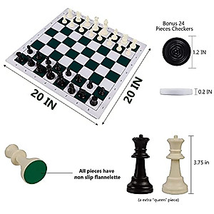 Juegoal 20" Portable Chess & Checkers Set, 2 in 1 Travel Board Games for Kids and Adults, Folding Roll up Chess Game Sets, Extra 26 Checker Pieces, Tournament Thick Mousepad Mat with Storage Bag
