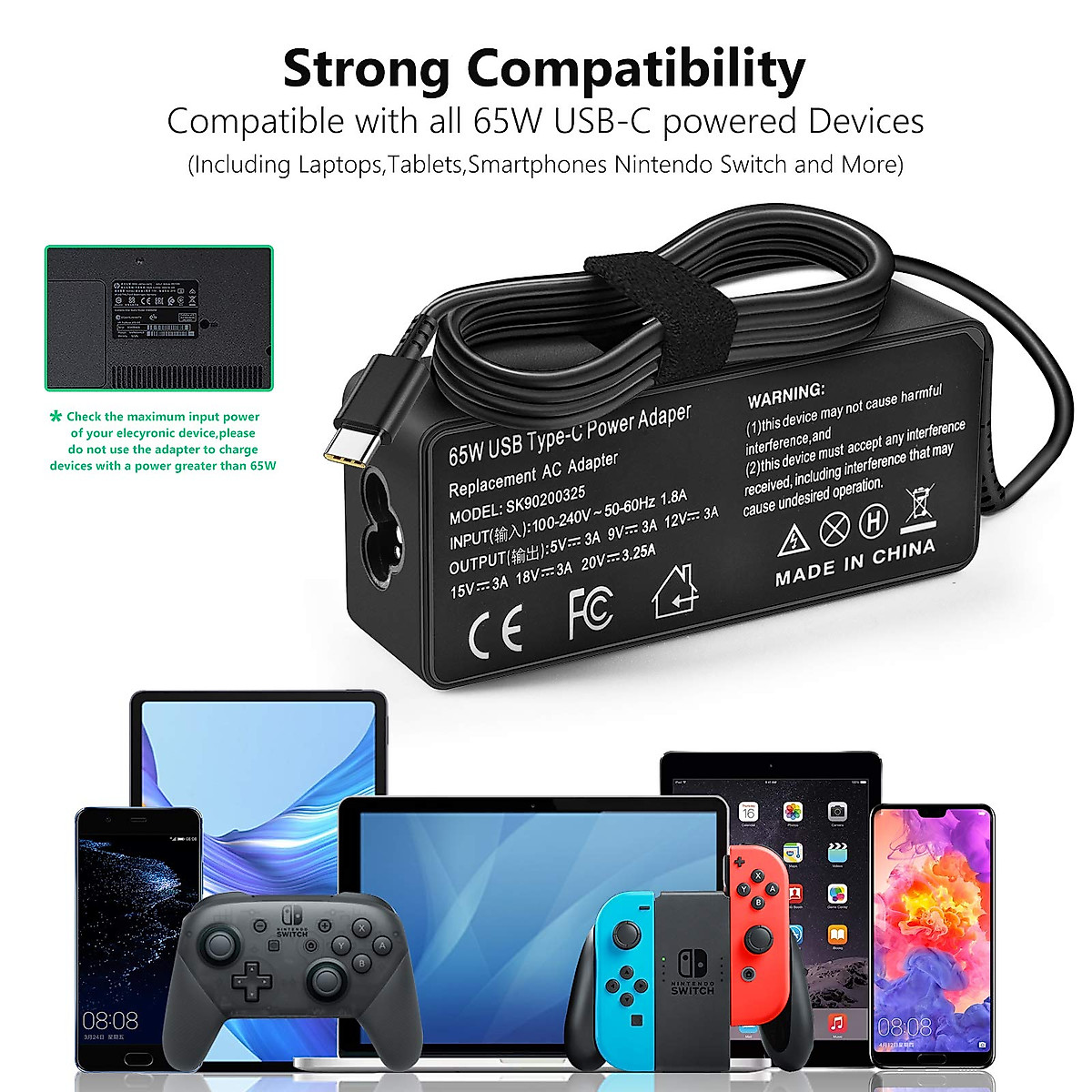 65W USB C Laptop Charger for Lenovo Yoga 6 7 9 7i 9i, ThinkPad X1 Carbon Gen 6 7 8 9 10 11, T14 T16 Gen 1 Gen 2, T480s T490 - Compatible with Yoga 730 920 C740 C940 & More - Universal Power Adapter