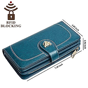 FOXLOVER Designer Wristlet Wallets for Women Large Capacity Ladies RFID Blocking Leather Credit Card Holder