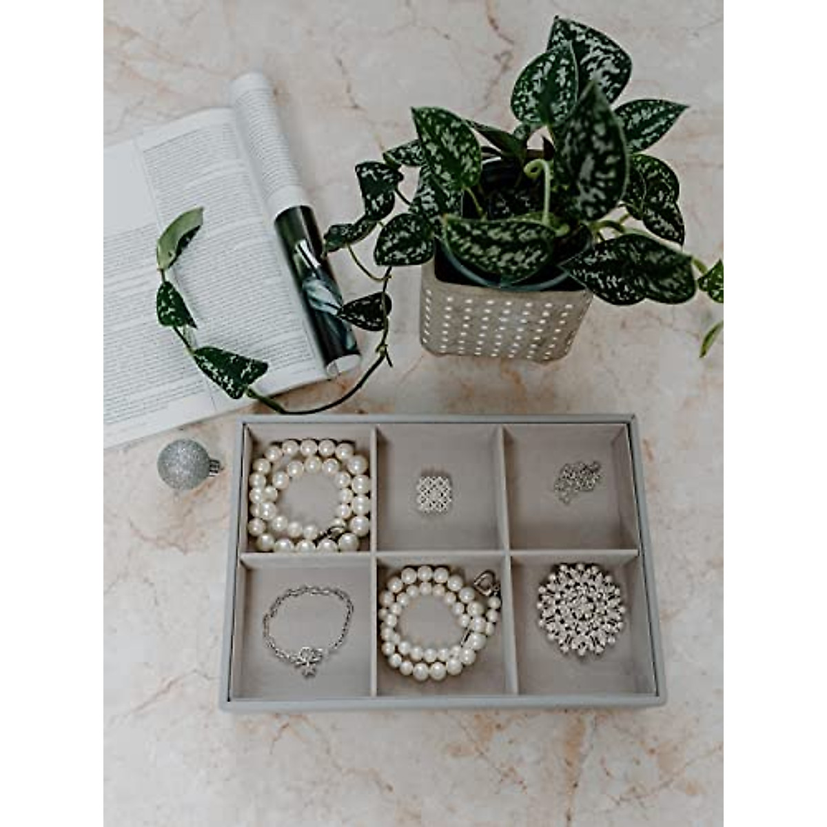 Vlando Miller Jewelry Tray-Six compartment,Multiple Color Combinations, Large Capacity Multi-Layer Design and Fashion(Grey)