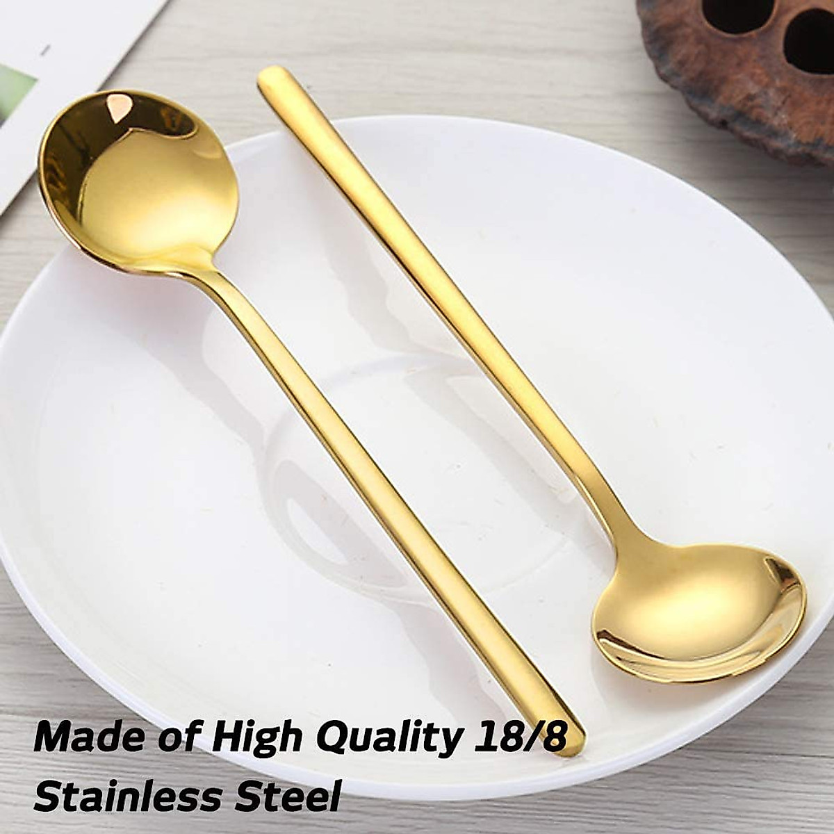 12 Pack Espresso Spoons, 5.3 Inch Mini Coffee Spoons, Gold Plated Stainless Steel Teaspoons for Dessert Sugar Cake Ice Cream Cappuccino