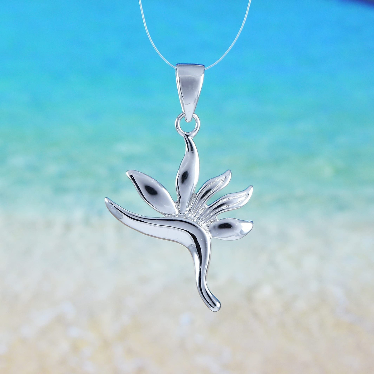 Unique Hawaiian Bird of Paradise Necklace, Sterling Silver Bird of Paradise Flower Pendant, N2005A