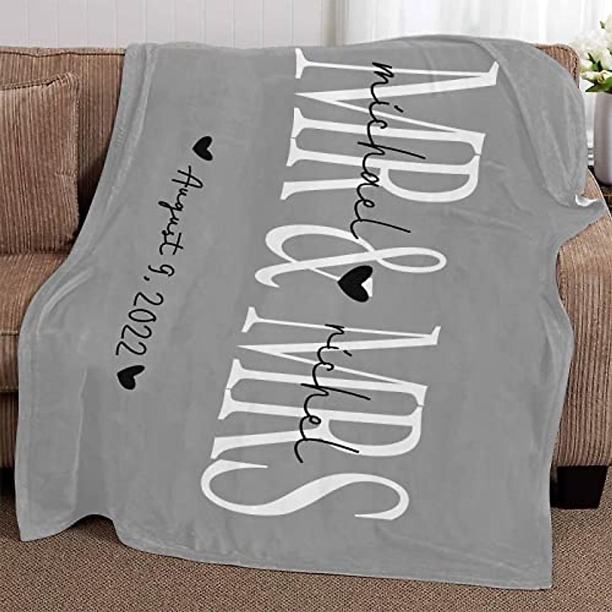 FunStudio Custom Blanket for Couple Men Women Customized Adults Throw Blankets with Name Text Date Personalized Birthdady Wedding
