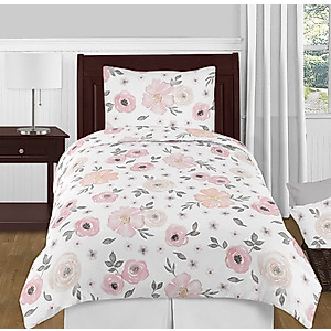 Sweet Jojo Designs Blush Pink, Grey and White Standard Pillow Sham for Watercolor Floral Collection