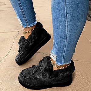 ZBYY Women's Winter Flat Boots Warm Durable Shoes Fur Lining Ankle Snow Boots Flats Platform Thick Plush Walking Loafer