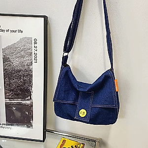 GOQUFOY Cross Body Bag Purses for Women Medium Size Blue Jean Denim Messenger Cute Women's Canvas Crossbody Bags Casual Handbags Trendy Everyday Crossover Shoulder Bag Hobo Adjustable Strap