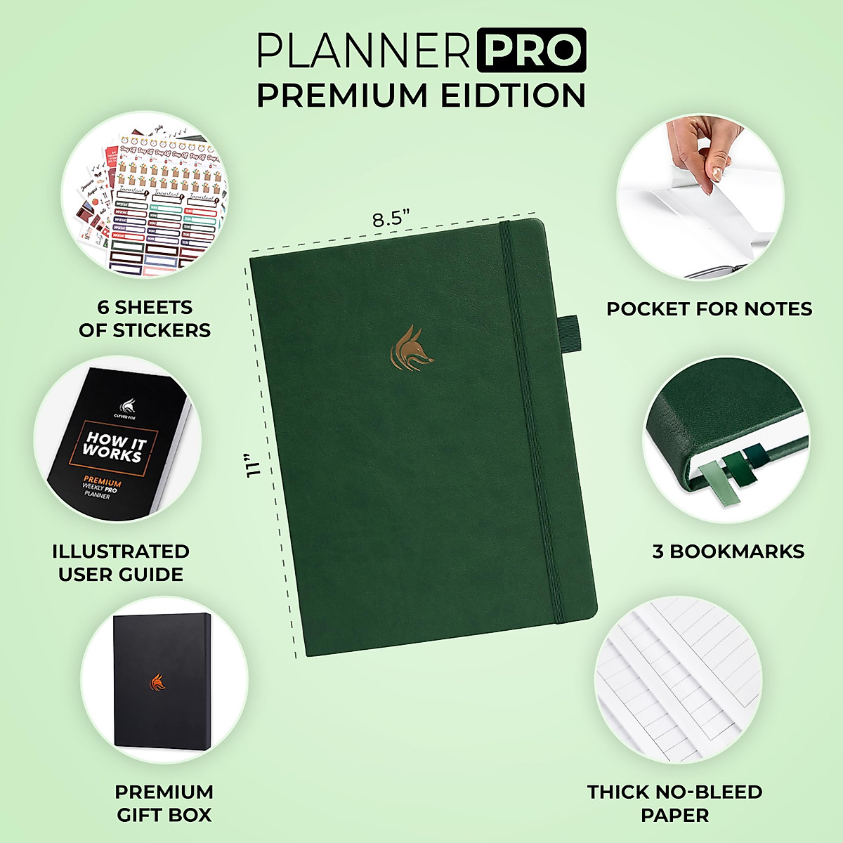 Clever Fox Planner Pro Premium Edition– Luxurious Weekly & Monthly Planner + Budget Planner Organizer for Productivity & Reaching Goals, Undated, A4 Hardcover + Keepsake Box, Lasts 1 Year, ForestGreen