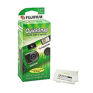 Fujifilm QuickSnap Flash 400 Disposable 35mm Camera (1 Pack) Bonus Hand Strap + Quality Photo Microfiber Cloth