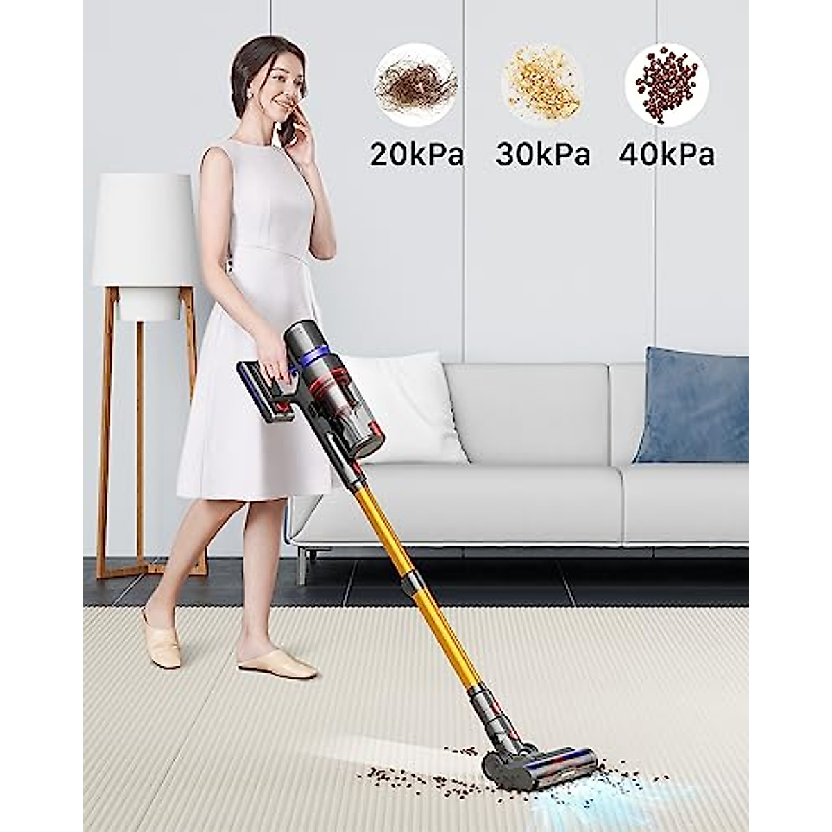 Cordless Vacuum Cleaner, 500W/40Kpa Stick Vacuum Cleaner with Touch Screen, Max 60 Mins Runtime, Anti-Tangle Vacuum Cleaner for Home, 2023 Latest Motor, Wireless Vacuum for Pet Hair/Carpet/Hard Floor
