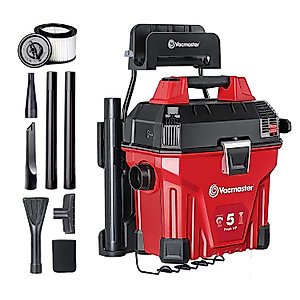 Vacmaster VWMB508 1101 5 Gallon Wall-Mount Wet/Dry Vacuum with Remote Control Operation Red