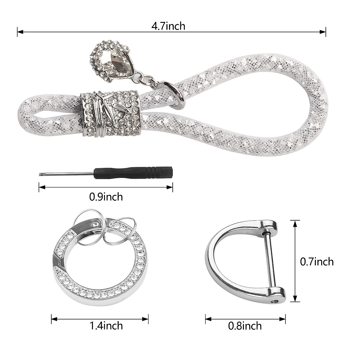 Fehlot Car Keychain for Women,Keychain Accessories With Bling Rhinestones,Car Key Chains Fashionable Glitter Key Ring (Bling key -White and Red)