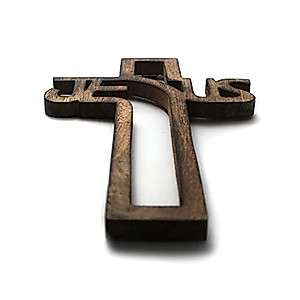 EARTHLY HOME Handmade Jesus Name Crucifix Wall Cross, Antique Holy Catholic Crosses, Jesus Christ Floral Carving Plaque, Hanging Catholic Crucifix Home Chapel Décor, Living Room, Style 6 (12 x 8 inches)