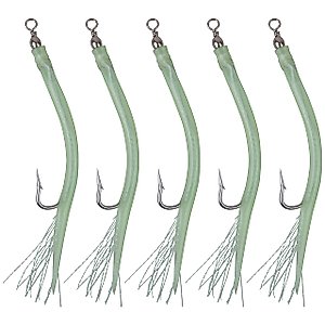 Striped Bass Tube Lures Trolling Lures Saltwater Cod Rig Tube Teaser with Stainless Steel EEL Hook Barrel Swivel for Offshore Trolling Striper Bass Big Game Fishing (Green 7/0)