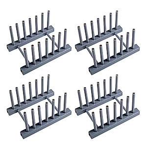 Halyuhn Gray Plate Racks Organizer for Cabinet, 4 Pack Plastic Plate Rack Stand Keep Dry for Dish, Bowl, Cutting Board, Bakeware, Serving Tray and More, Desk Mail Sorter Organizer 6 Slots Removable