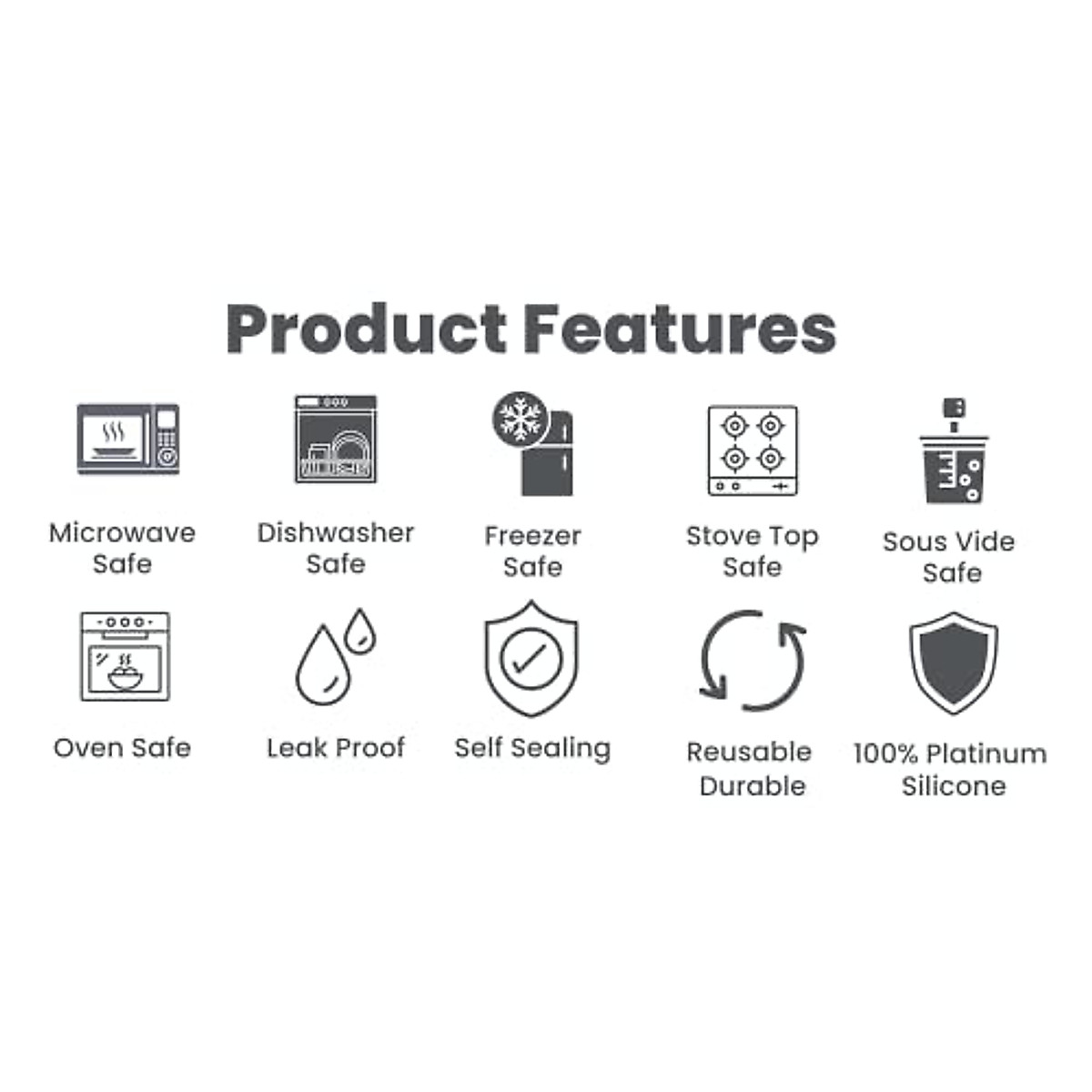 [5 Pack] Reusable Ziplock Bags Silicone Food Storage Containers | Microwave, Freezer & Dishwasher Safe | Meal Prep Containers Reusable Kitchen Locking Leak Proof Sealing Kitchen Gadgets (Multicolor)