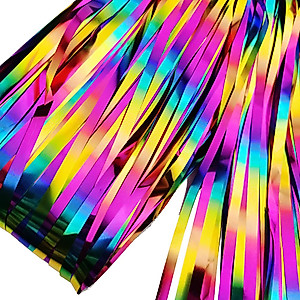 2 Packs Rainbow Backdrop Neon Metallic Tinsel Foil Fringe Curtain Photo Booth Props for Birthday Gay Pride Day Bachelorette Wedding Engagement Bridal Shower Baby Shower Disco Party Decorations