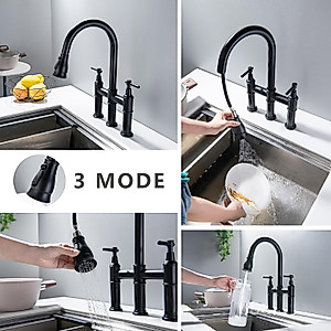 Kitchen Faucet with Pull Down Sprayer, Kitchen Sink Faucet 360° Swivel, 2 Handle Kitchen Faucet 3 Holes, Stainless Steel Kitchen Faucet Gold