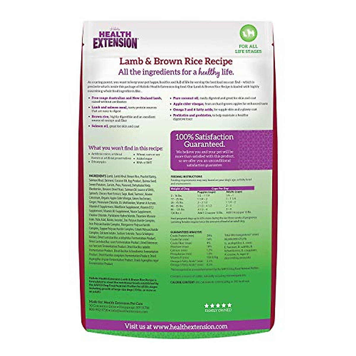 Health Extension Dry Dog Food, Natural Food for All Puppies & Dogs with Added Vitamins & Mineral, Lamb & Brown Rice Recipe (30 lb / 13.6 Kg)