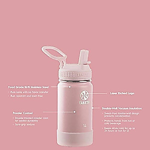 Takeya Actives Kids Insulated Stainless Steel Water Bottle with Straw Lid, 14 Ounce, Blush & Actives Insulated Stainless Steel Water Bottle with Straw Lid, 32 Ounce, Blush