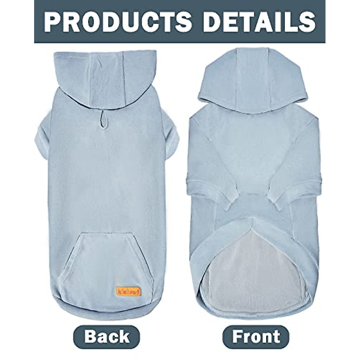 Kickred Basic Dog Hoodie Sweatshirts, Pet Clothes Hoodies, Granular Velvet, Sweater with Hat and Leash Hole, Soft Velvet Outfit Coat for Small Medium Large Dogs