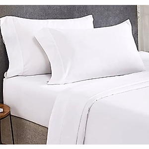 California Design Den Natural 100% Cotton Sheets Queen Sheet Set, Soft 400 Thread Count Sateen Cooling Sheets, Deep Pocket Queen Sheets, 4 Piece Bed Sheets Queen ( Bright White Sheets)