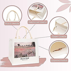 Adoryoung Monogram Personalized Initial Tote Bags for Women, Personalized Initial Monogram Canvas Tote Bag, Bride Shower Tote Gift Wifey Bag for Wedding Day Oil Painting Beach Bag with Zipper Pocket