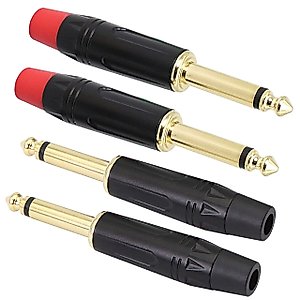 XMSJSIY 1/4" Audio Plug, 6.35 Mono Male Connector, Gold-Plated TS Plug for Guitar/Speaker/Microphone Cable etc (4 Pack)